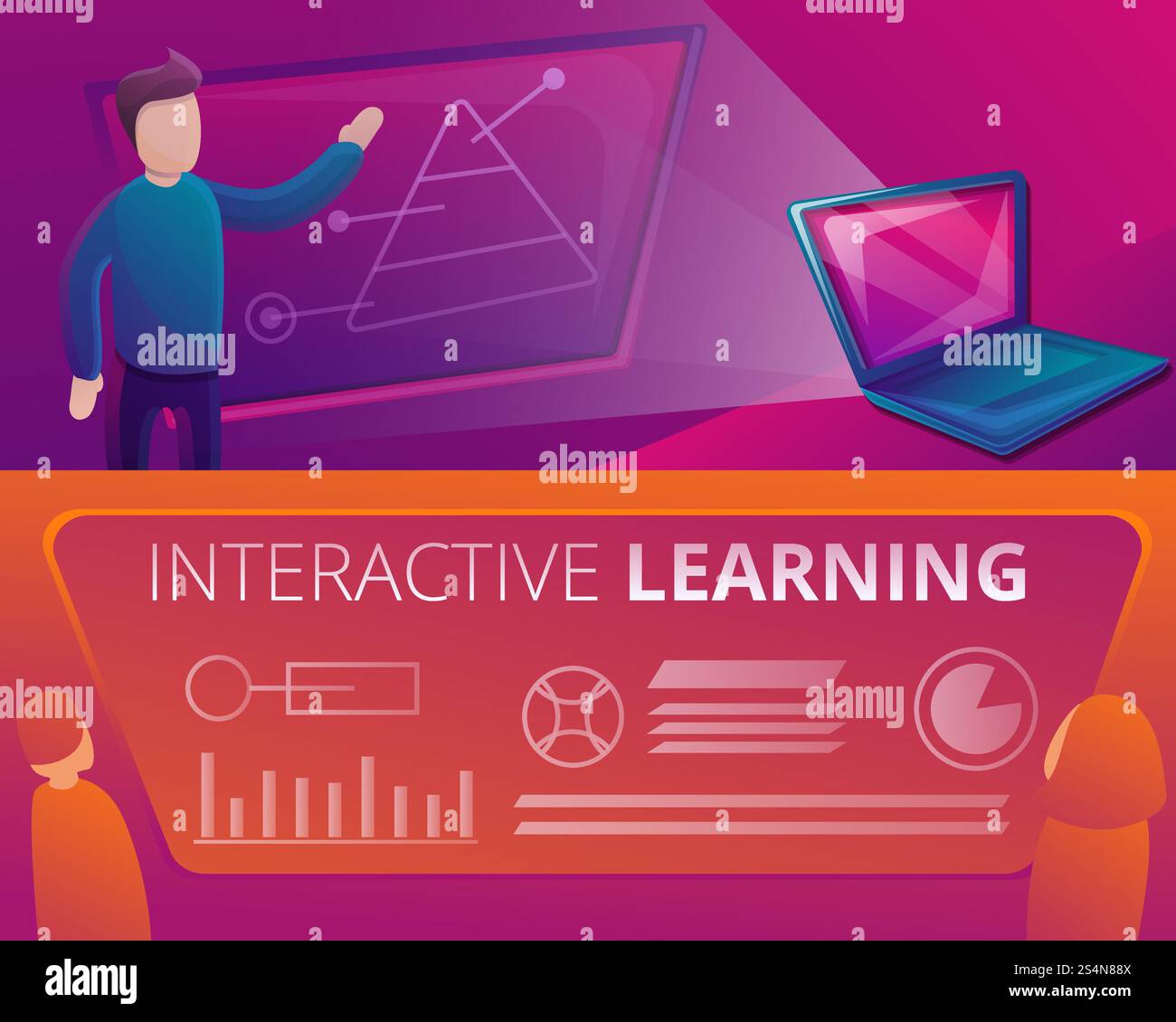 Interactive learning banner set. Cartoon illustration of interactive ...