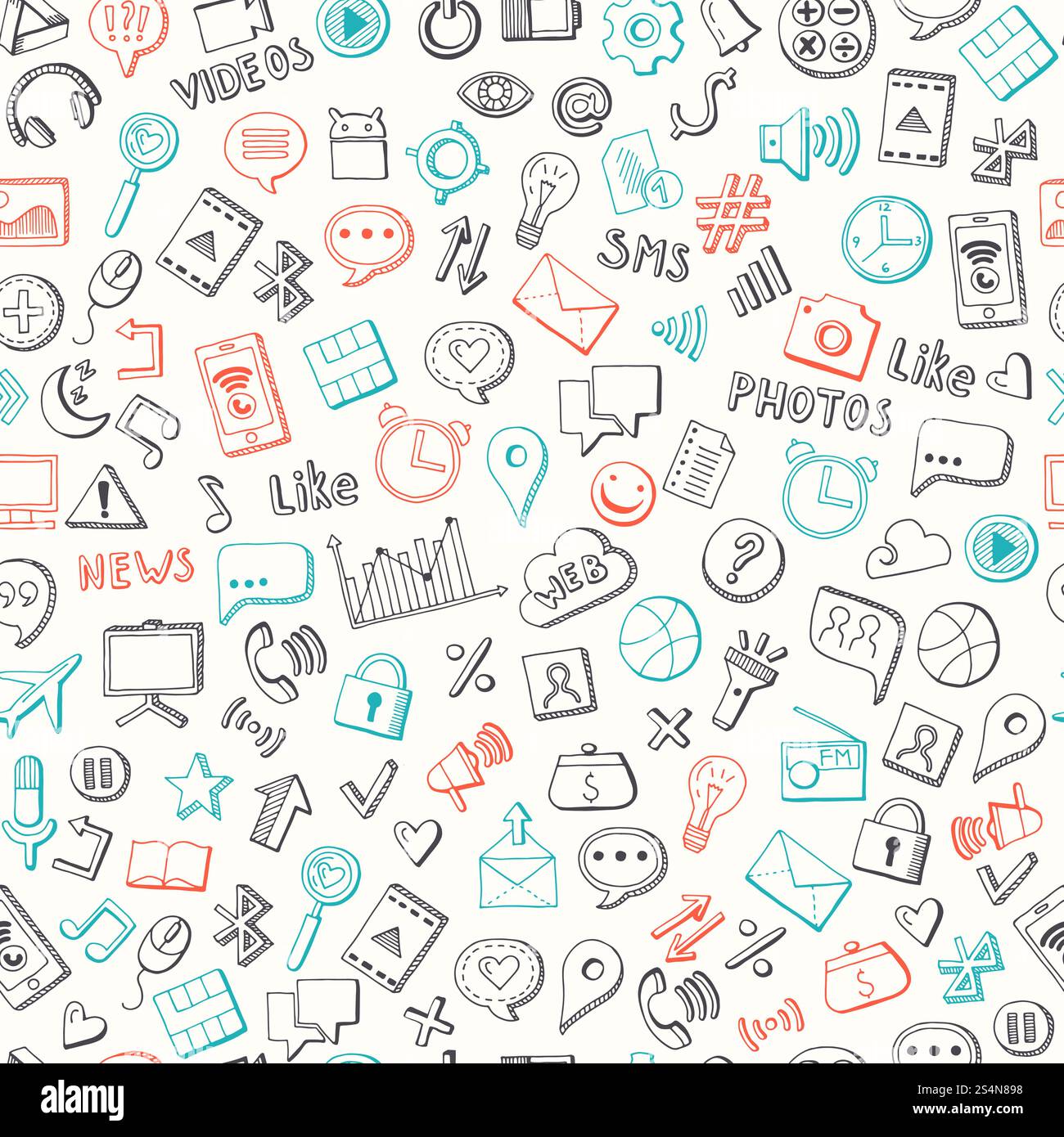 Vector pattern background with social media hand drawn elements ...
