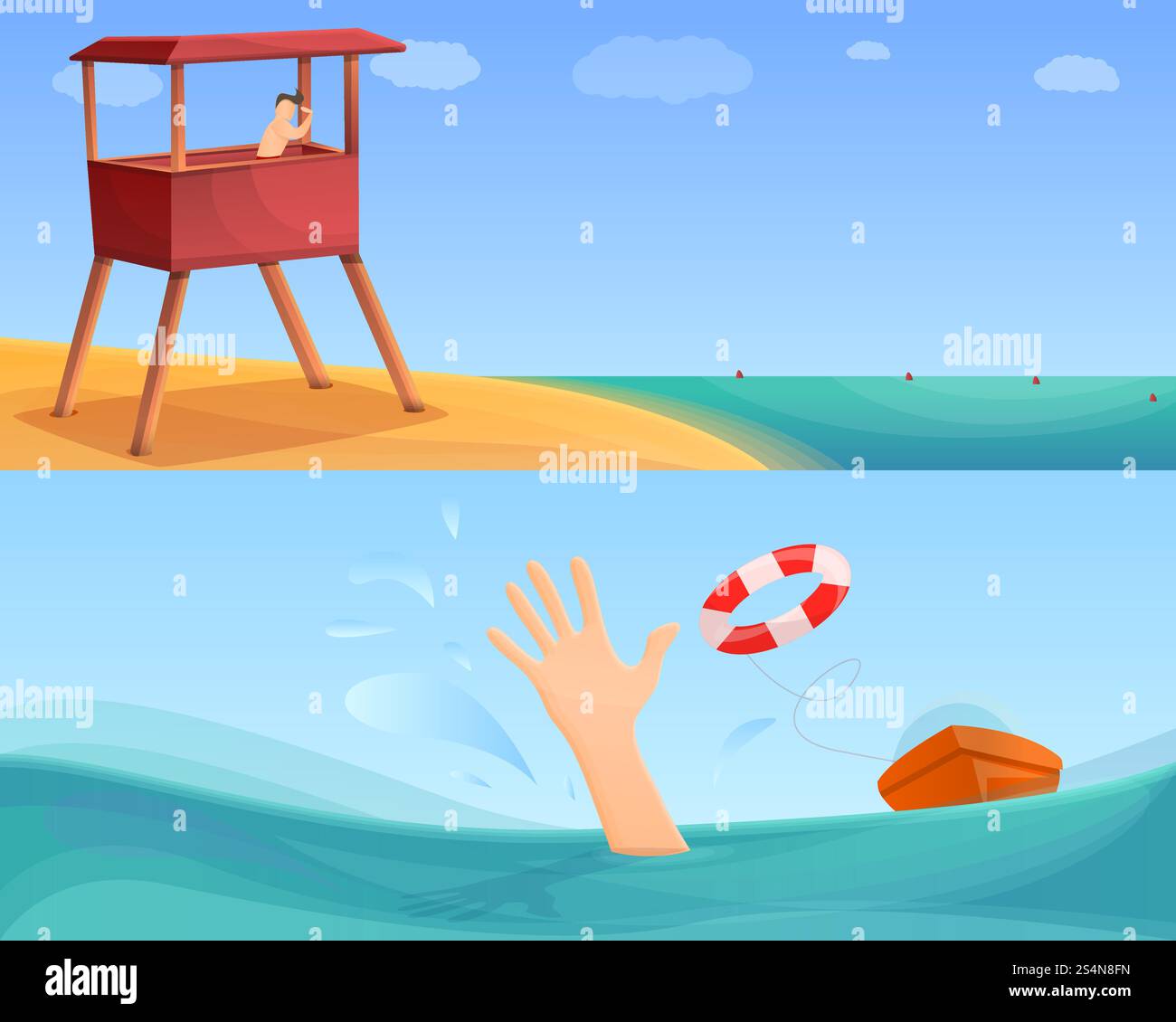 Sea safety banner set. Cartoon illustration of sea safety vector banner ...