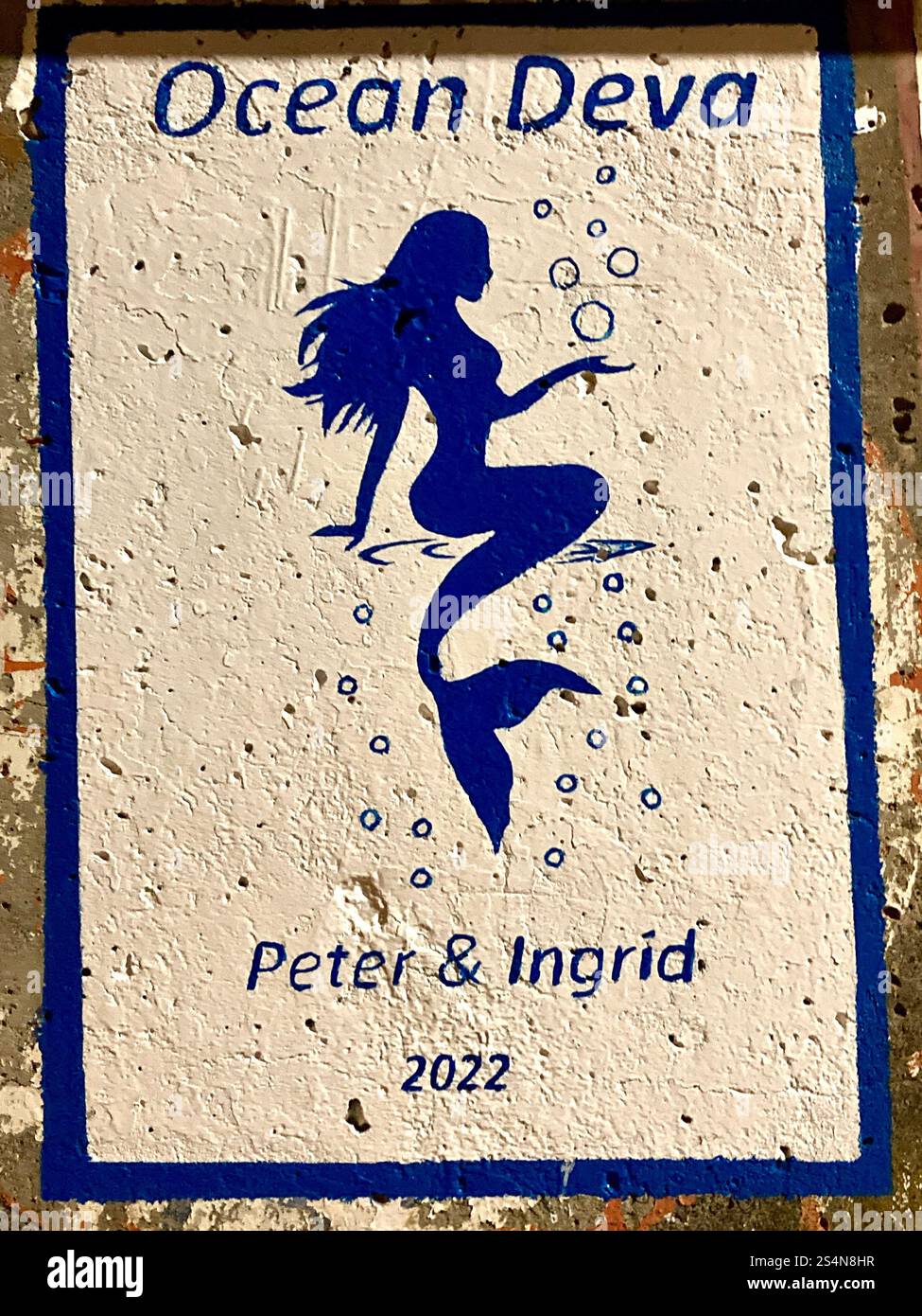 ‘Good Luck’ painting on the wall of Madeira Harbour, Portugal Stock ...