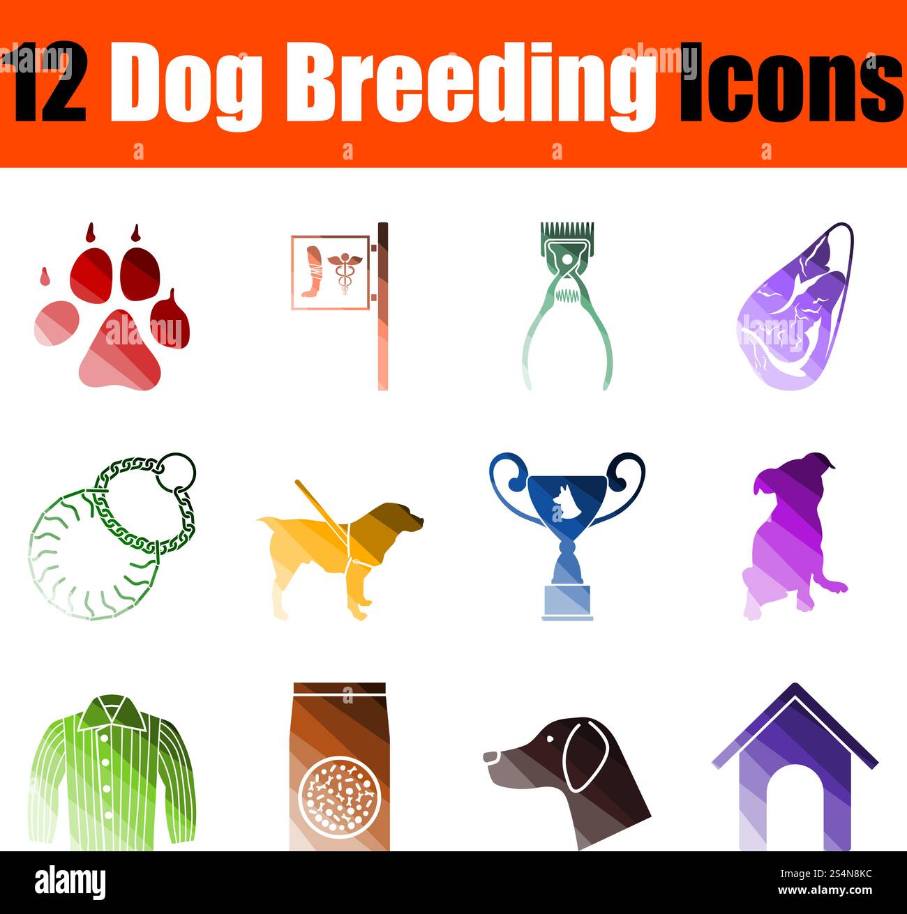 Dog Breeding Icon Set. Flat Color Ladder Design. Vector Illustration ...