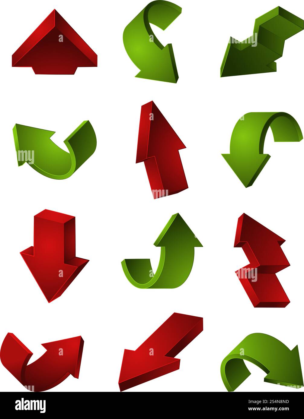 3D arrows set isolate on white. Arrow pointer cursor curving and ...