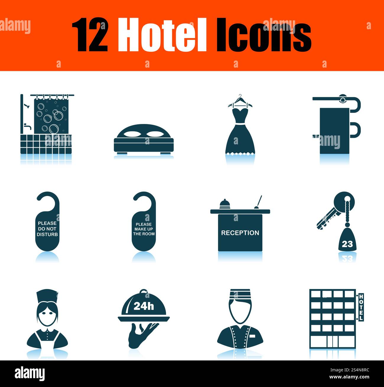 Hotel Icon Set. Shadow Reflection Design. Vector Illustration Stock ...