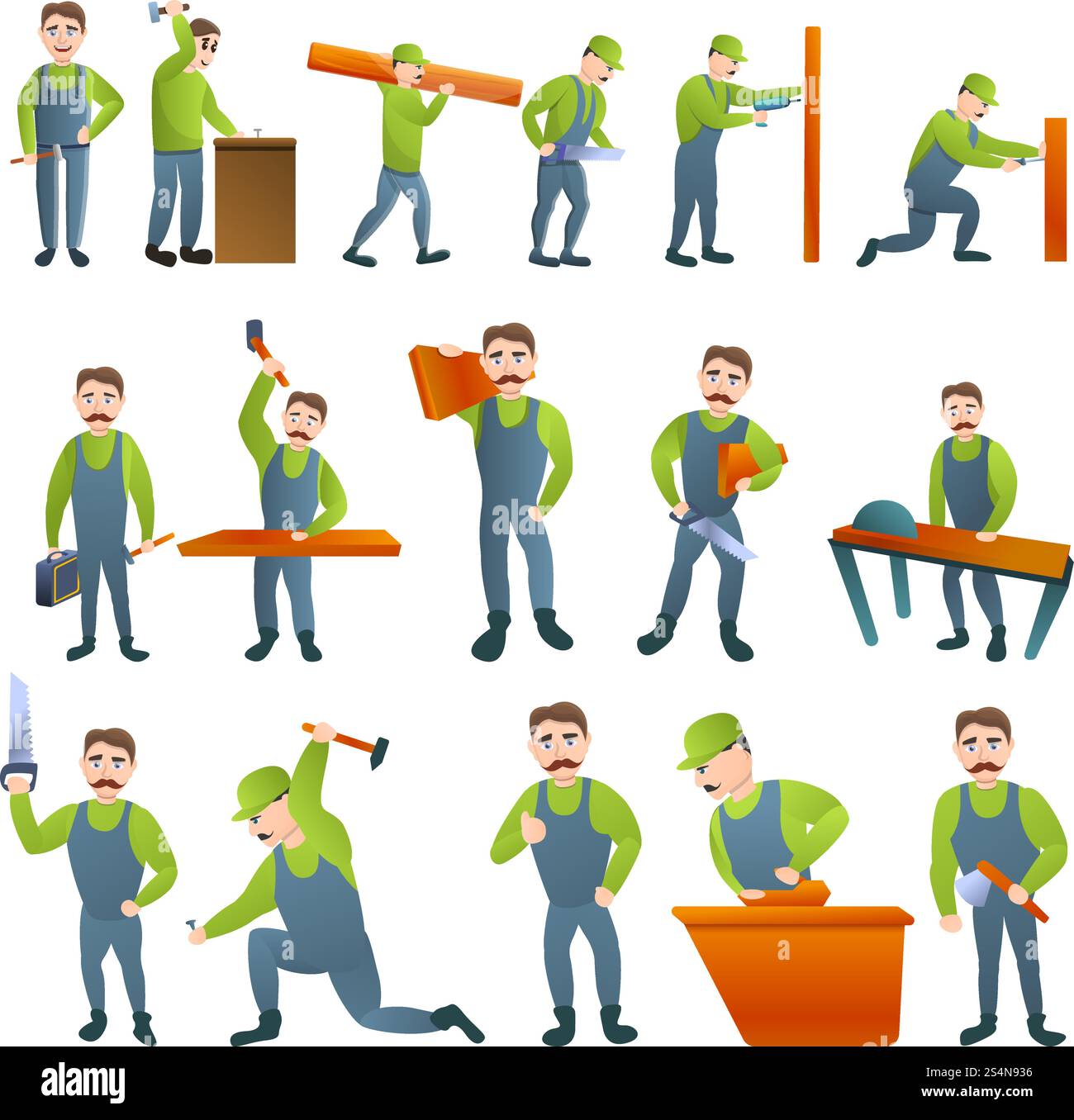 Carpenter icons set. Cartoon set of carpenter vector icons for web ...