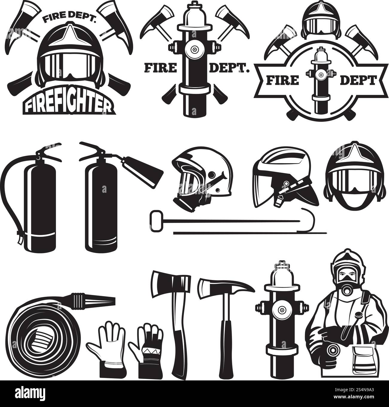 Badges and labels set for fire department. Firefighter and fire ...