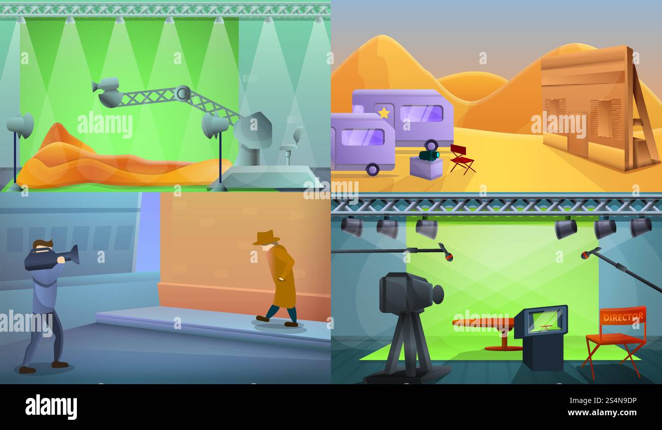 Film production banner set. Cartoon illustration of film production ...