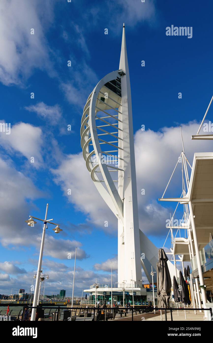 The Spinnaker Tower against a blue winter sky at Gunwharf Quay ...