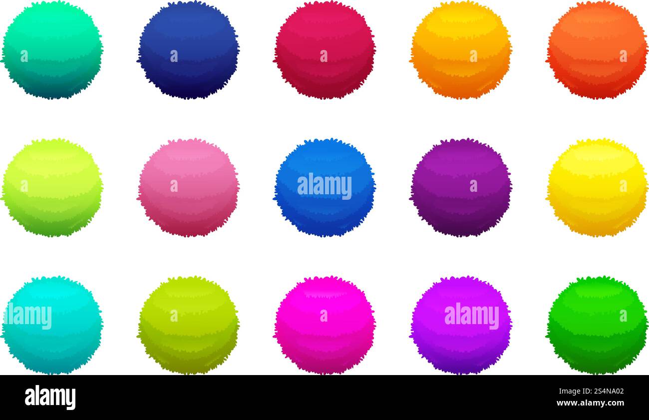 Furry colored balls. Vector pictures set. Furry color and fluffy bright ...
