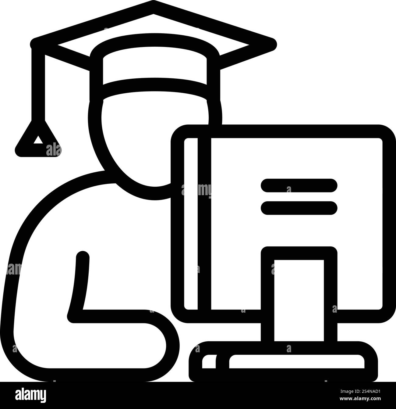 Student at the computer icon. Outline student at the computer vector ...