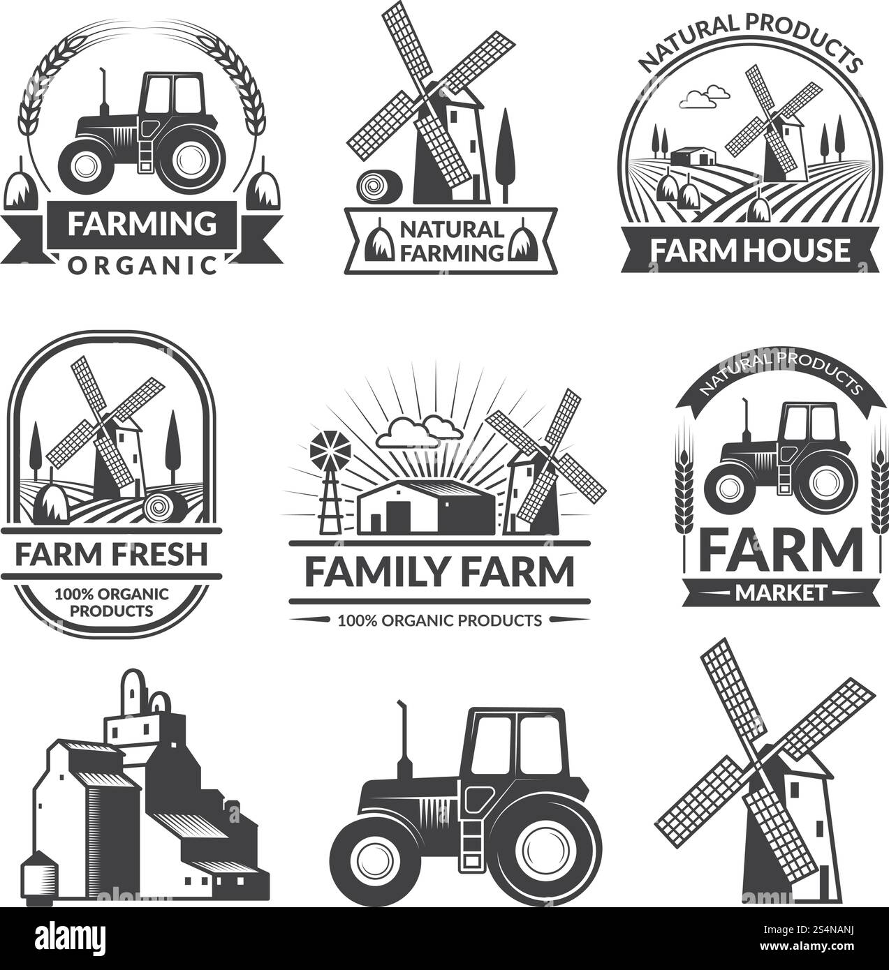 Vector set of farm logos. Collection of farming organic emblem and ...