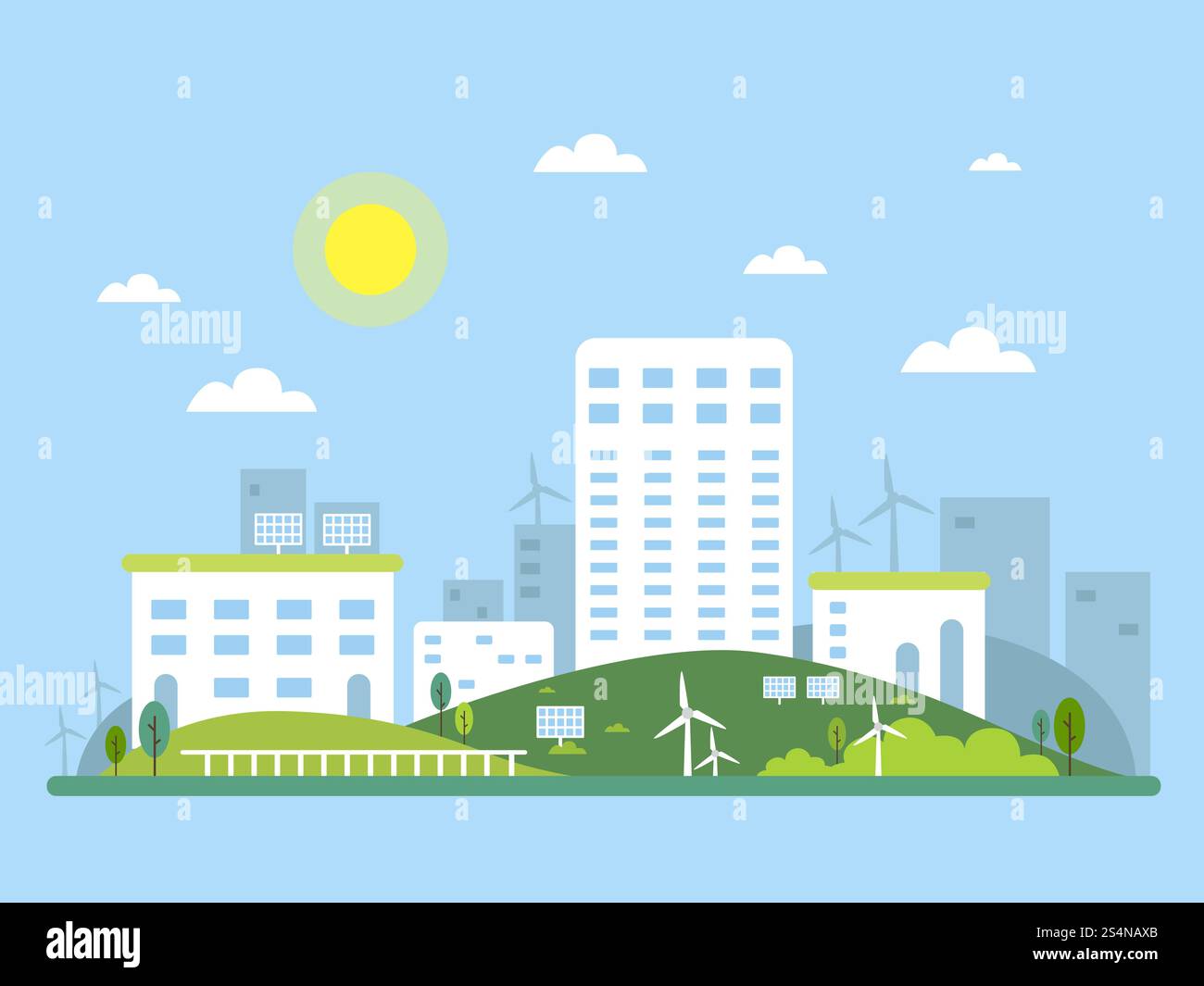 Ecosystem concept picture of urban landscape. Alternative energy solar ...