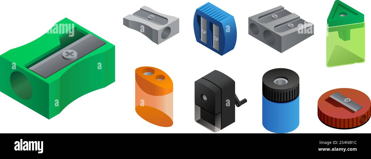 Sharpener icons set. Isometric set of sharpener vector icons for web ...