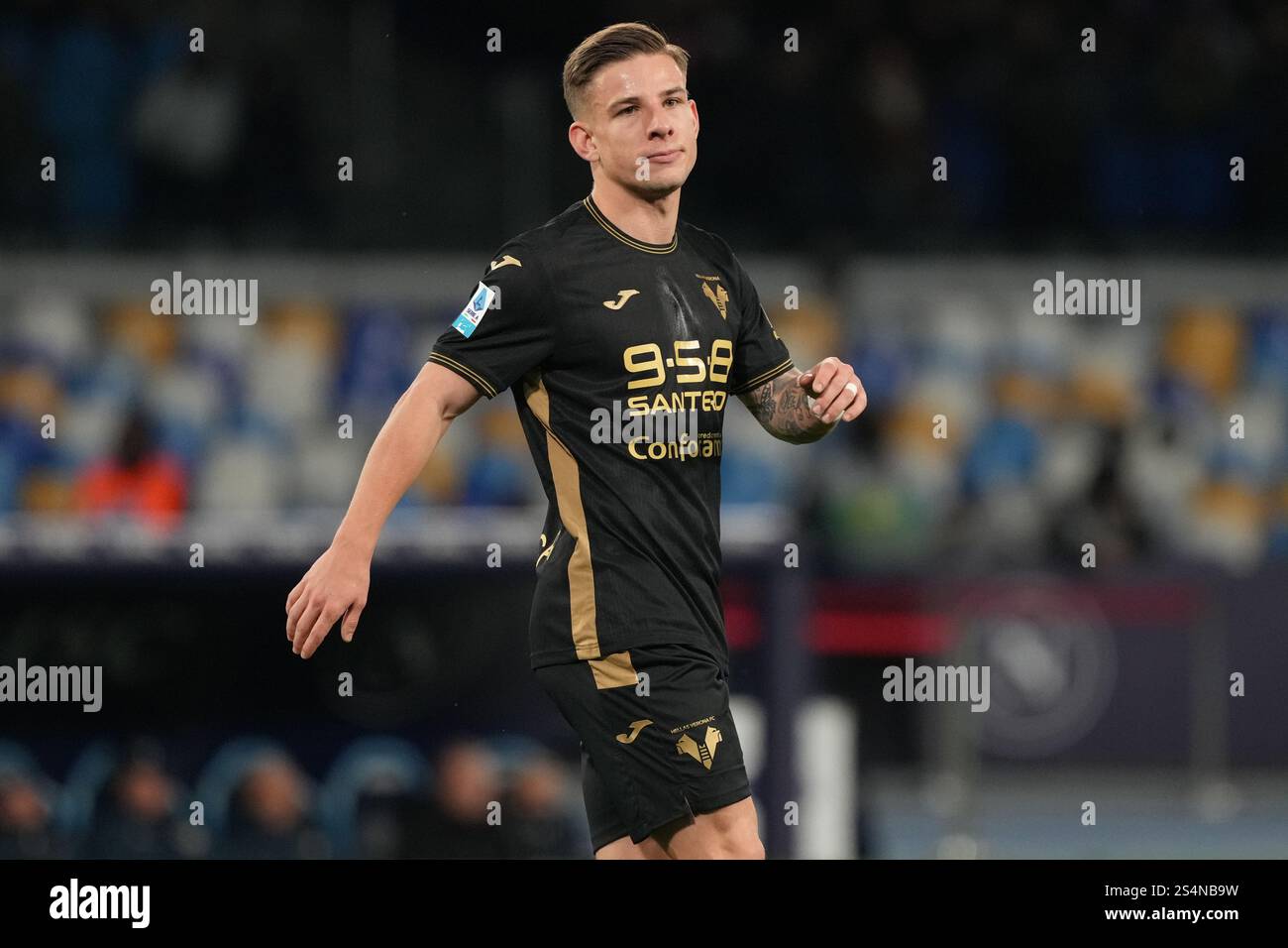 Naples, Italy. 12 Jan, 2025. Tomas Suslov of Hellas Verona during the ...