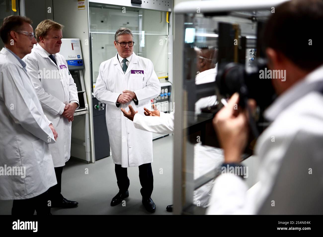 Prime Minister Sir Keir Starmer speaks with researchers and professors during a visit to the ...