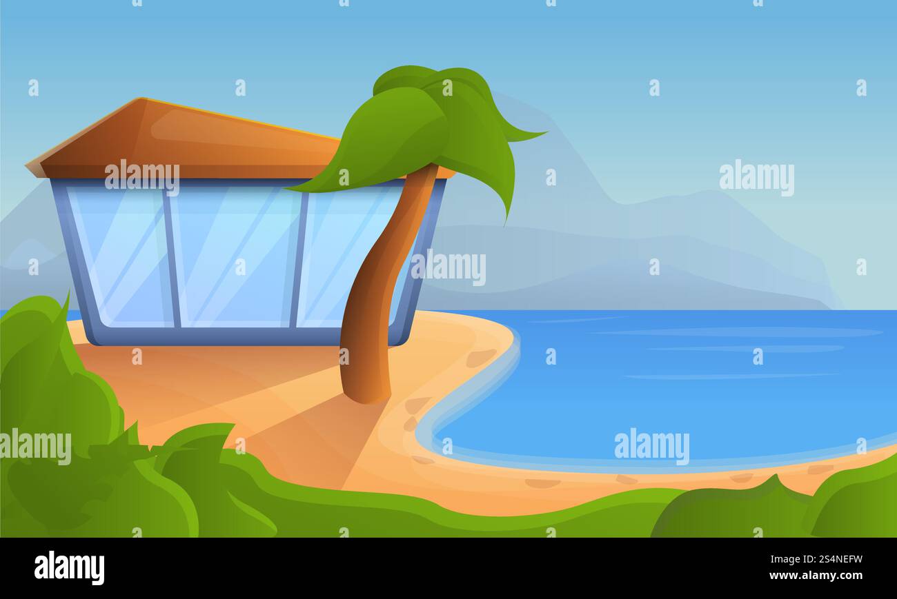 Tropical resort concept background. Cartoon illustration of tropical ...