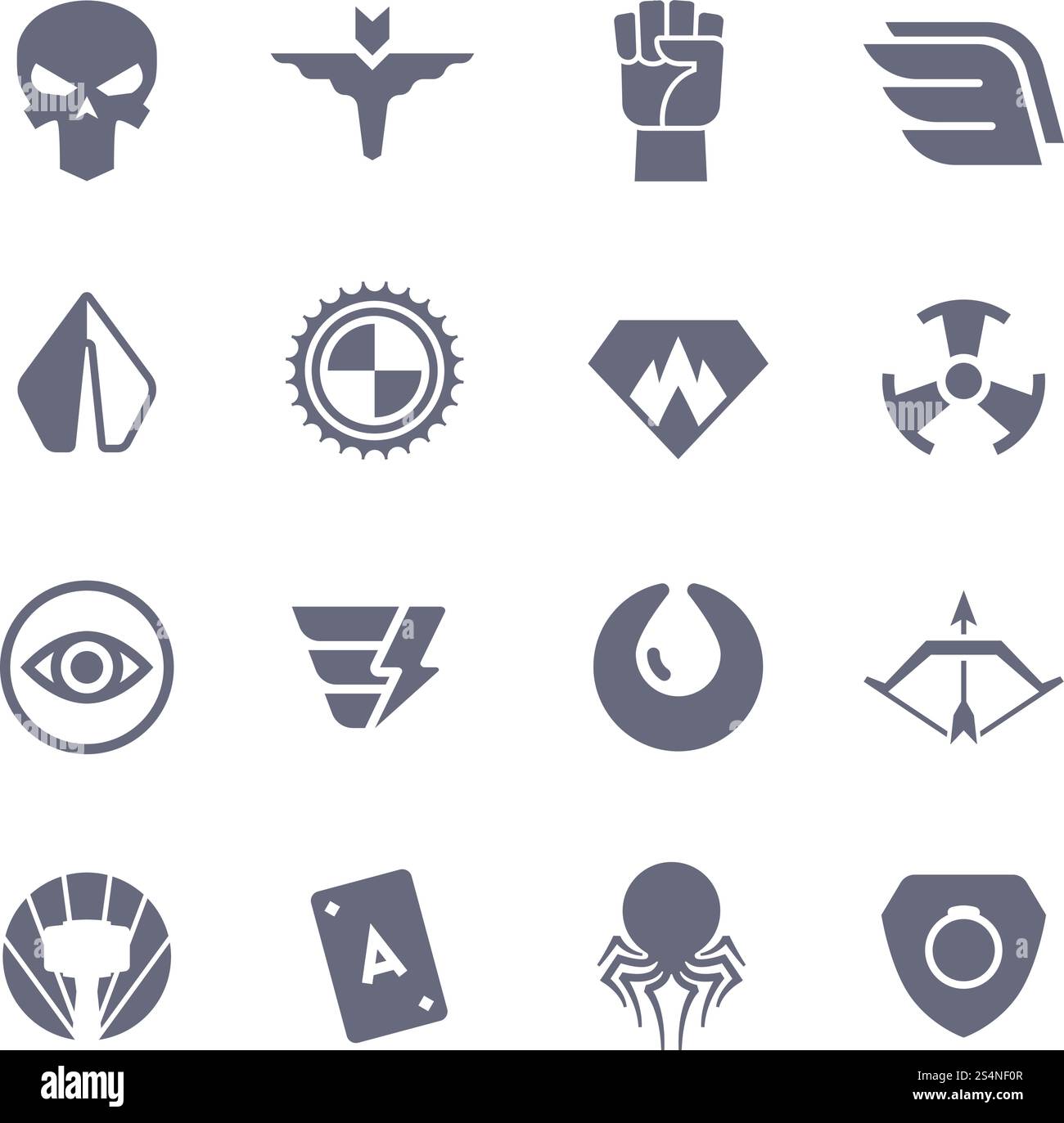 Superheroes vector icons. Super power superhero heroic symbols. Super ...