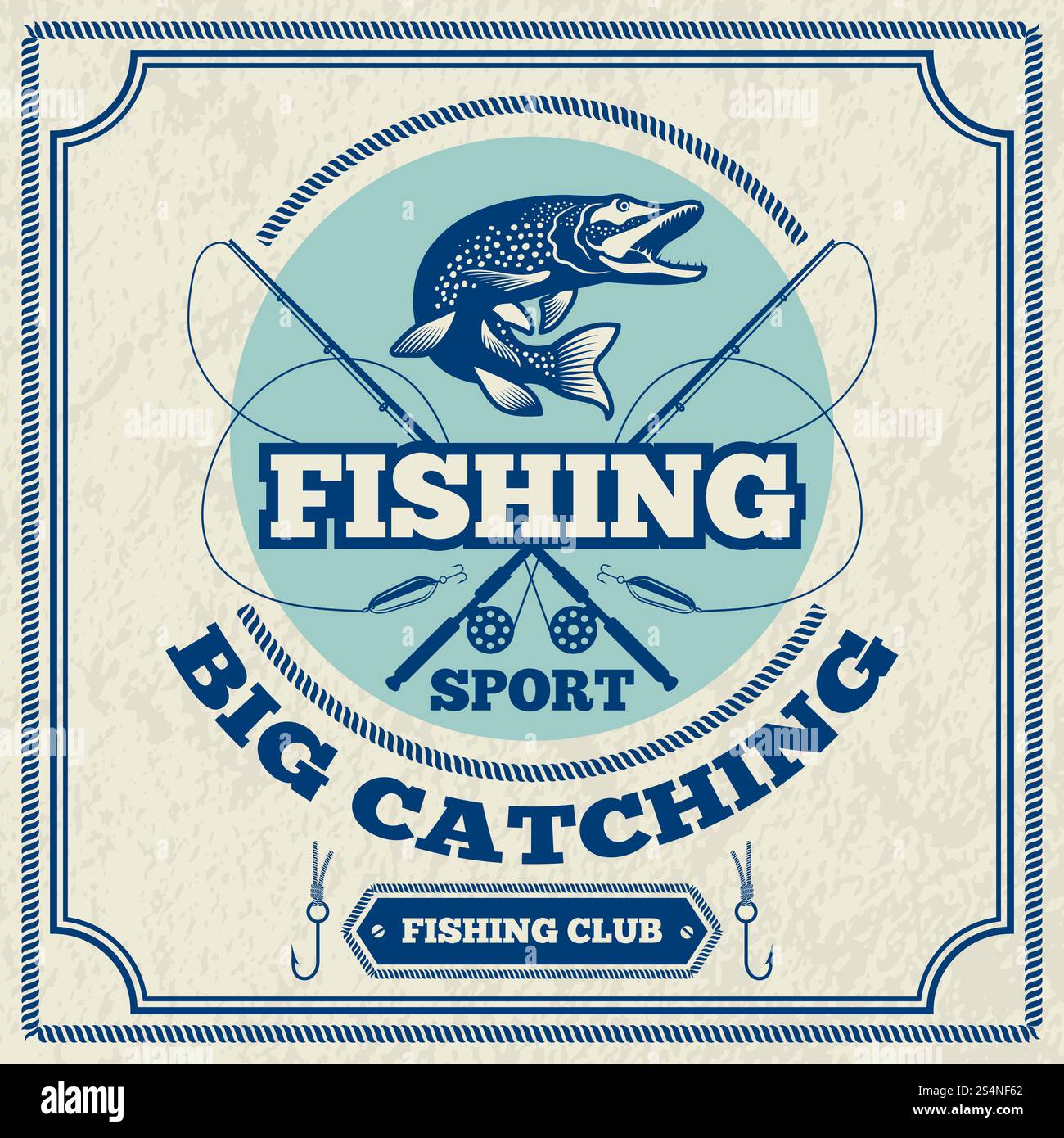 Poster for fishing club. Monochrome illustration of pike. Fishing ...