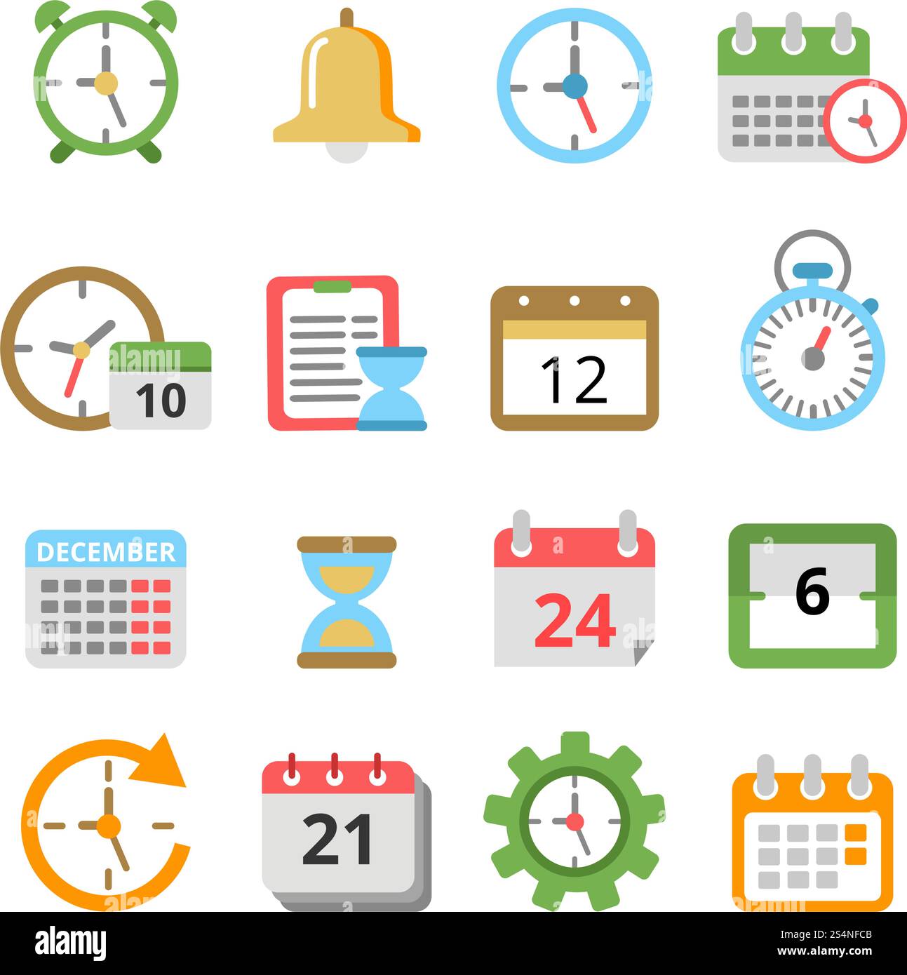 Time management symbols. Calendars, reminders, planners and other ...