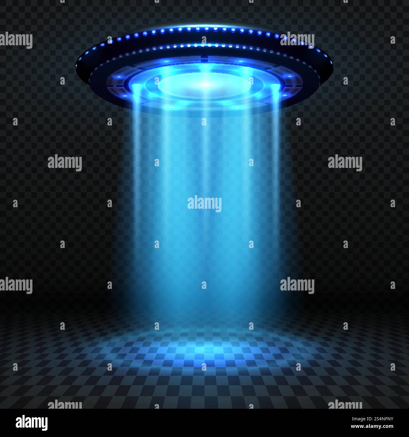 Aliens futuristic spaceship, ufo with blue lights. Invasion vector ...