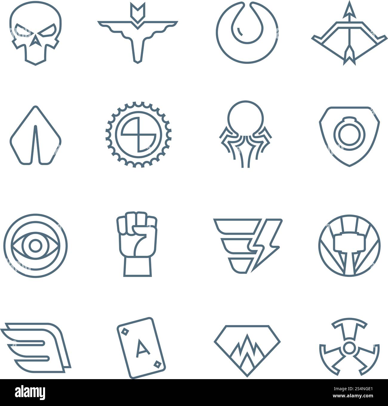 Superhero line vector icons. Illustration of super heroic power for ...