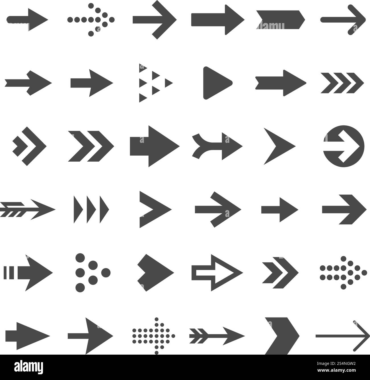 Arrow button icons. Right arrowhead signs. Rewind and next vector symbols. Set of arrow right ...