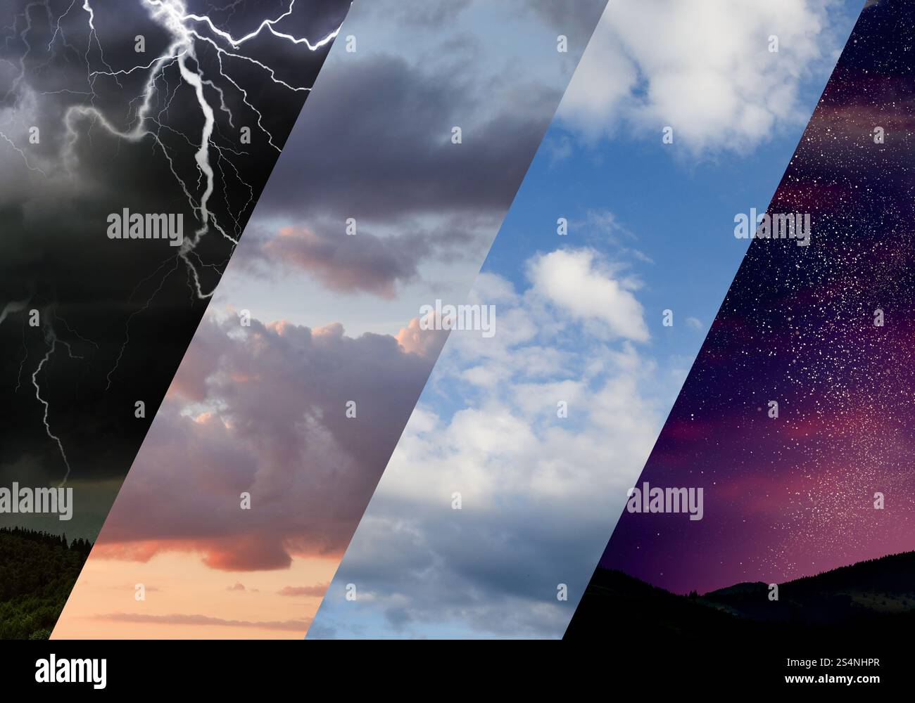 Sky in different weather and time of day, collage Stock Photo - Alamy