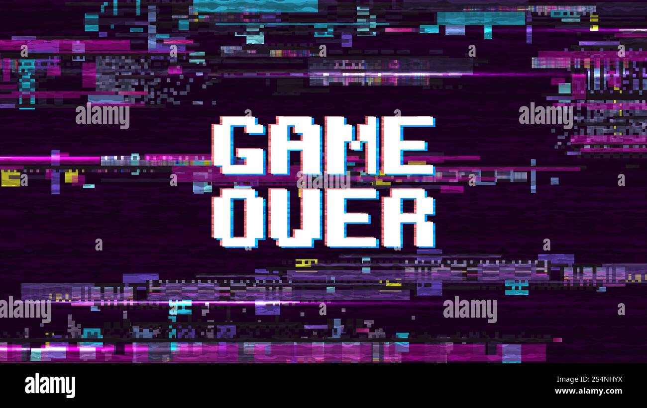 Game over fantastic computer background with glitch noise retro effect ...