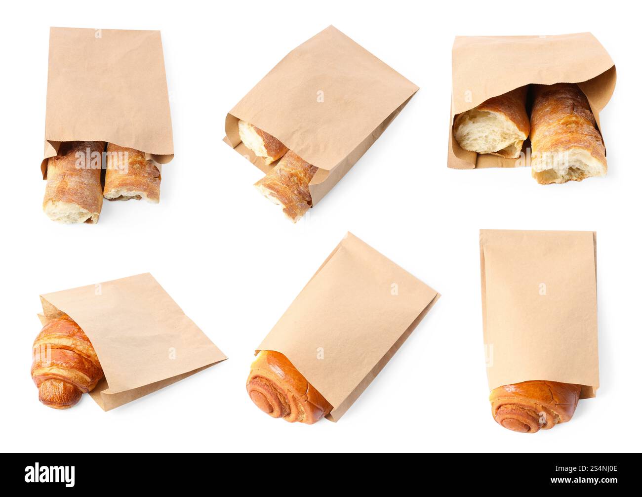 Paper bags with pastries isolated on white, set Stock Photo - Alamy