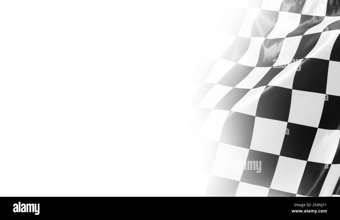 Racing flag with black and white checkers on white background. Banner ...