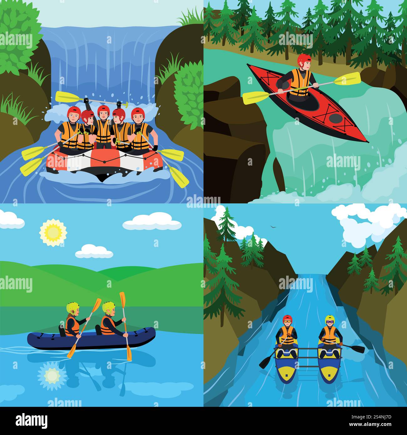 Rafting banner set. Flat illustration of rafting vector banner set for ...