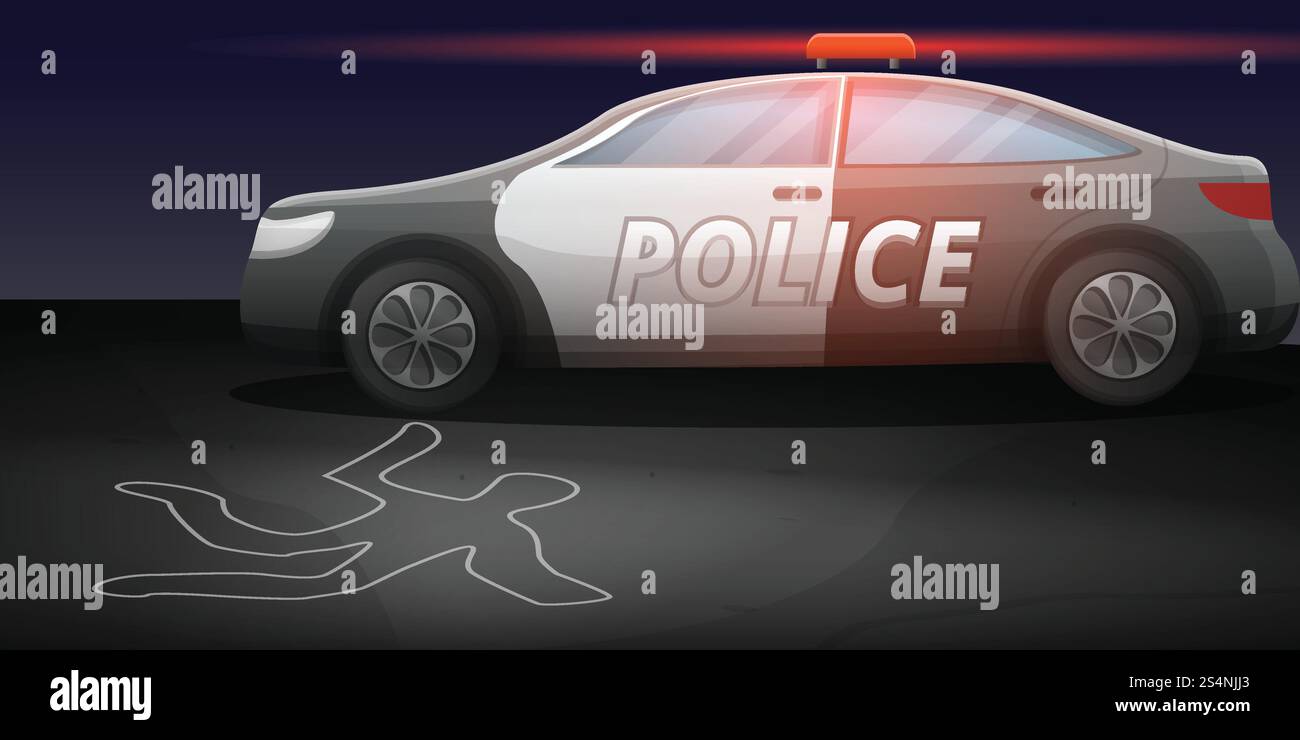 Police car crime investigation concept banner. Cartoon illustration of ...