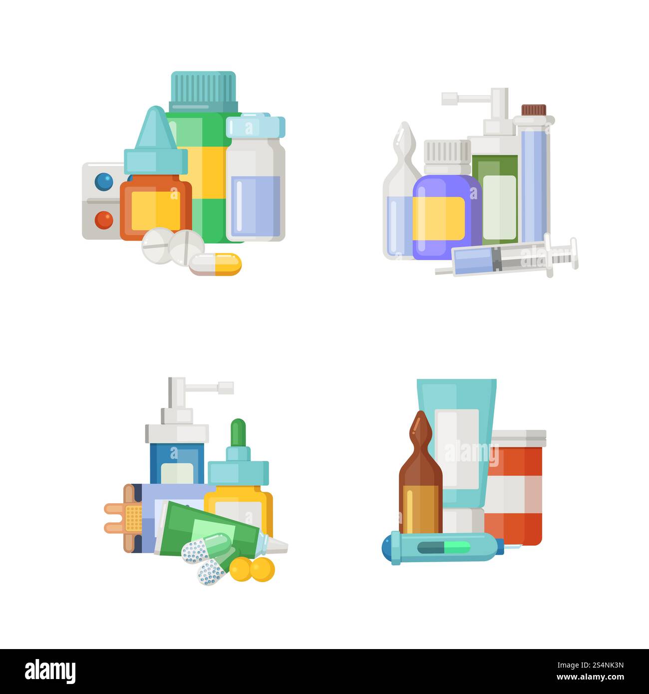 Vector cartoon medicines, potions and pills piles set. Medical drug for ...