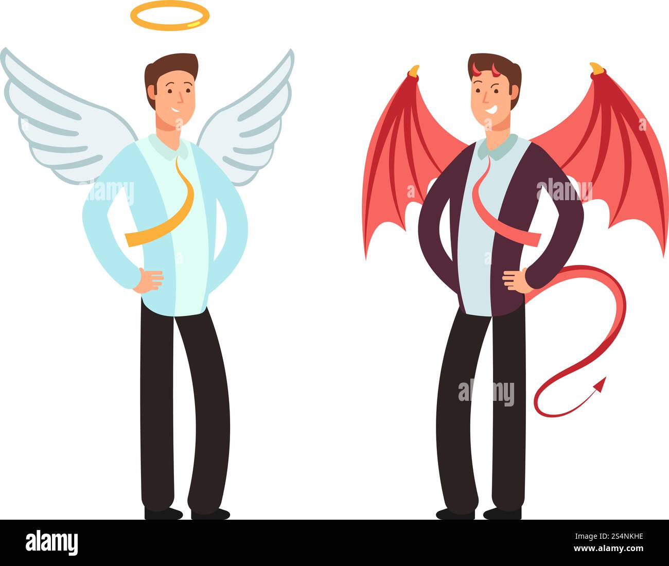 Businessman in angel and demon suit. Vector characters for good and bad ...