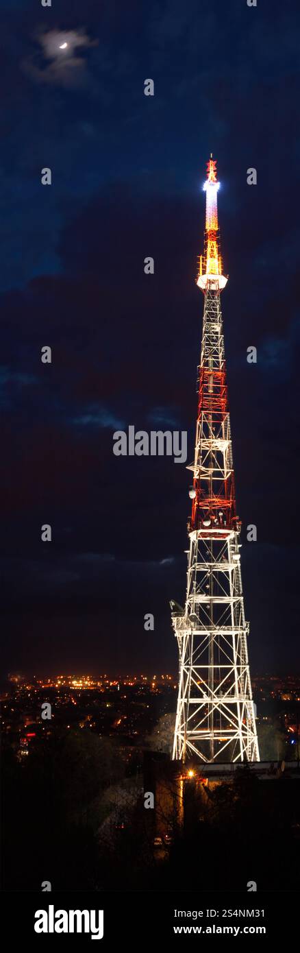 Night sky with clouds above Lviv City and TV tower view (Ukraine, view ...