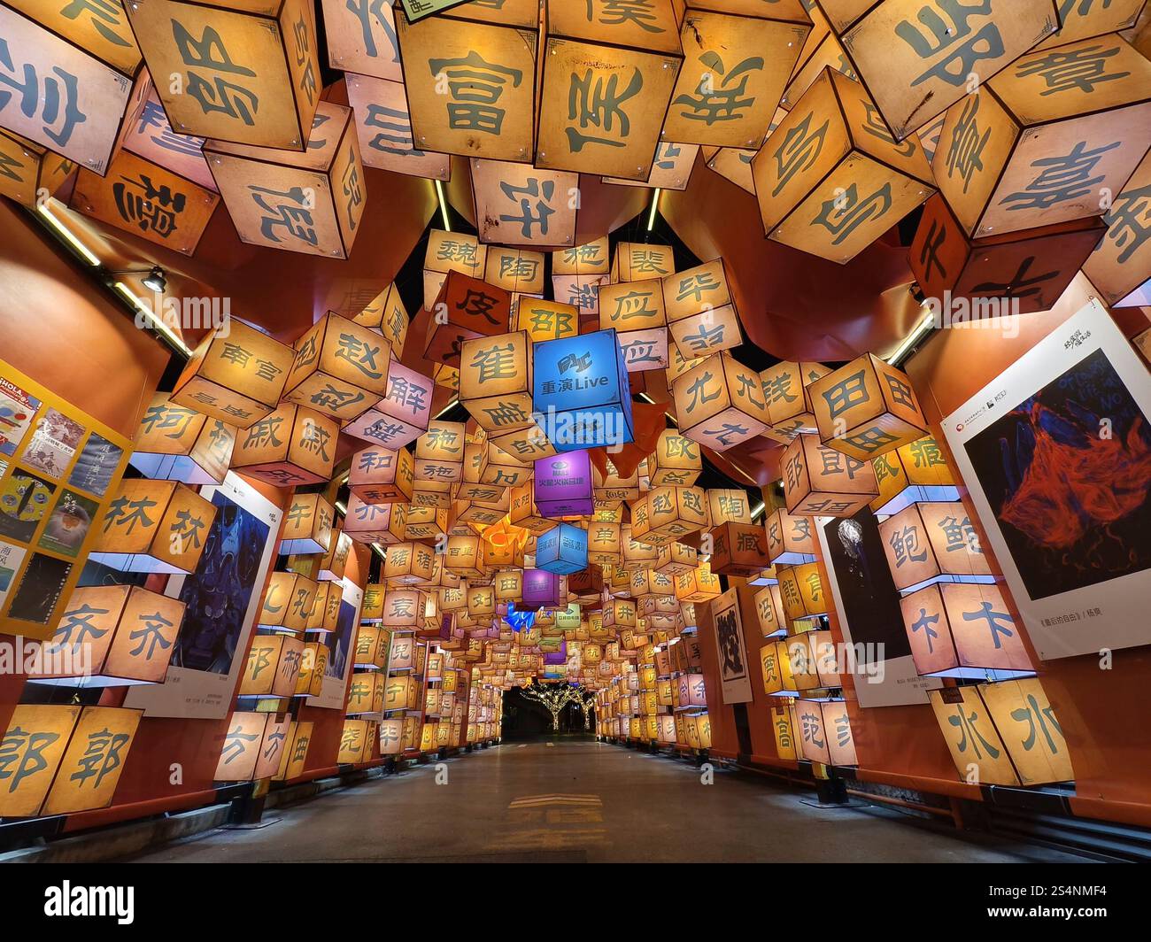 Lanterns show Chinese characters of different family names in a lantern ...