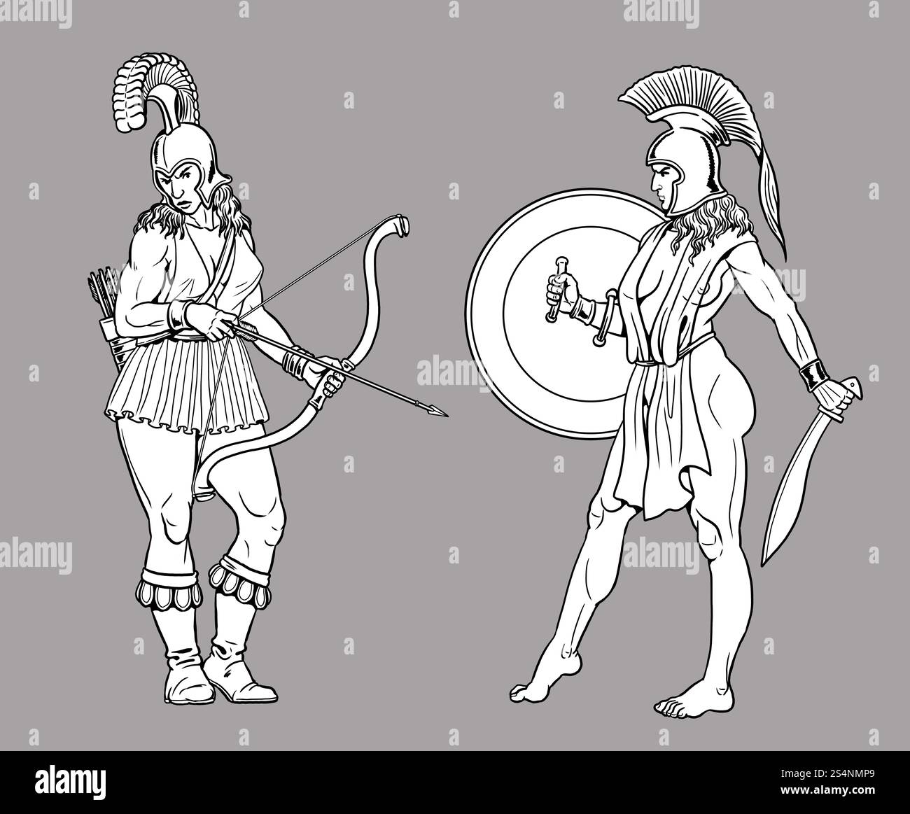 Women Warriors - Amazons. Handmade drawing with mythical female ...