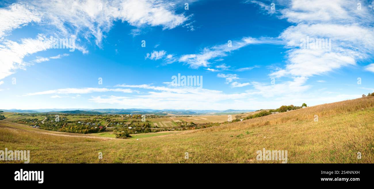 Autumn hilly country valley panorama. Five shots stitch image Stock ...