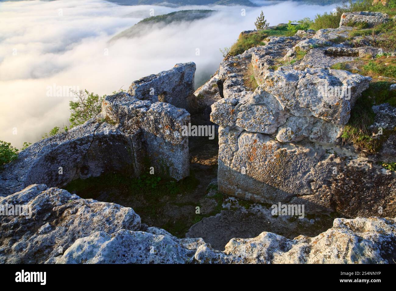 Morning cloudy view from top of Mangup Kale - historic fortress and ...