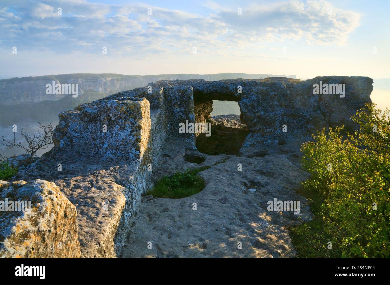 Morning cloudy view from top of Mangup Kale - historic fortress and ...