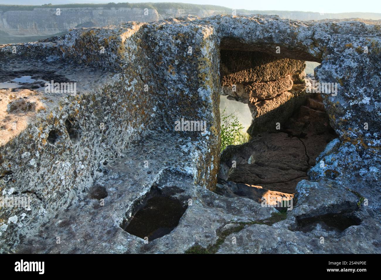 Morning cloudy view from top of Mangup Kale - historic fortress and ...