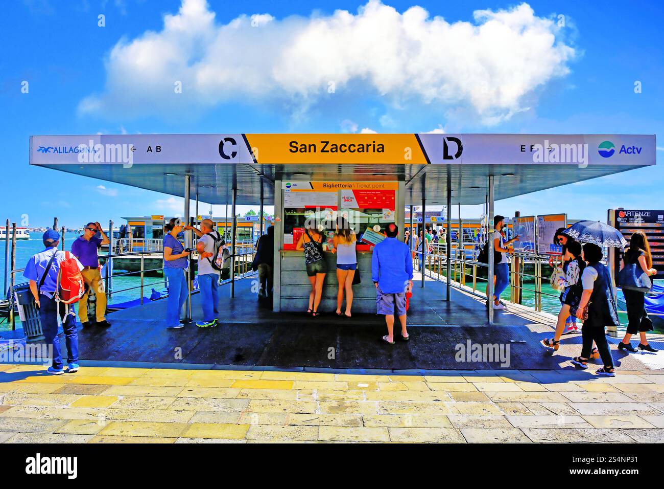 Venice ferry stop San Zaccaria vaporetto and gondola station against ...