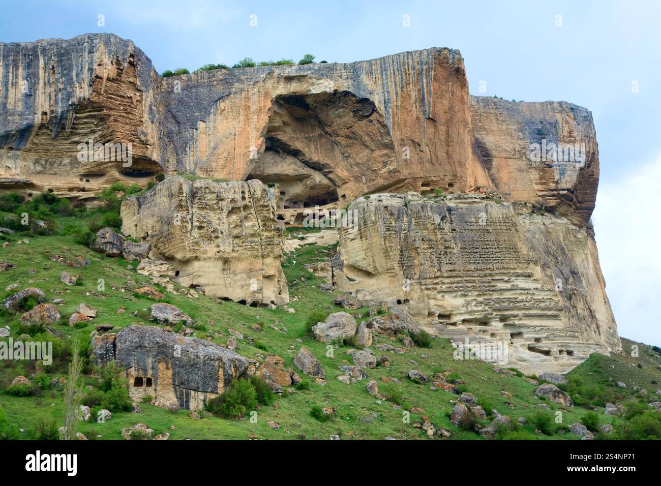 Crimea (Ukraine) mountain landscape. In stony mountain vertical slope ...