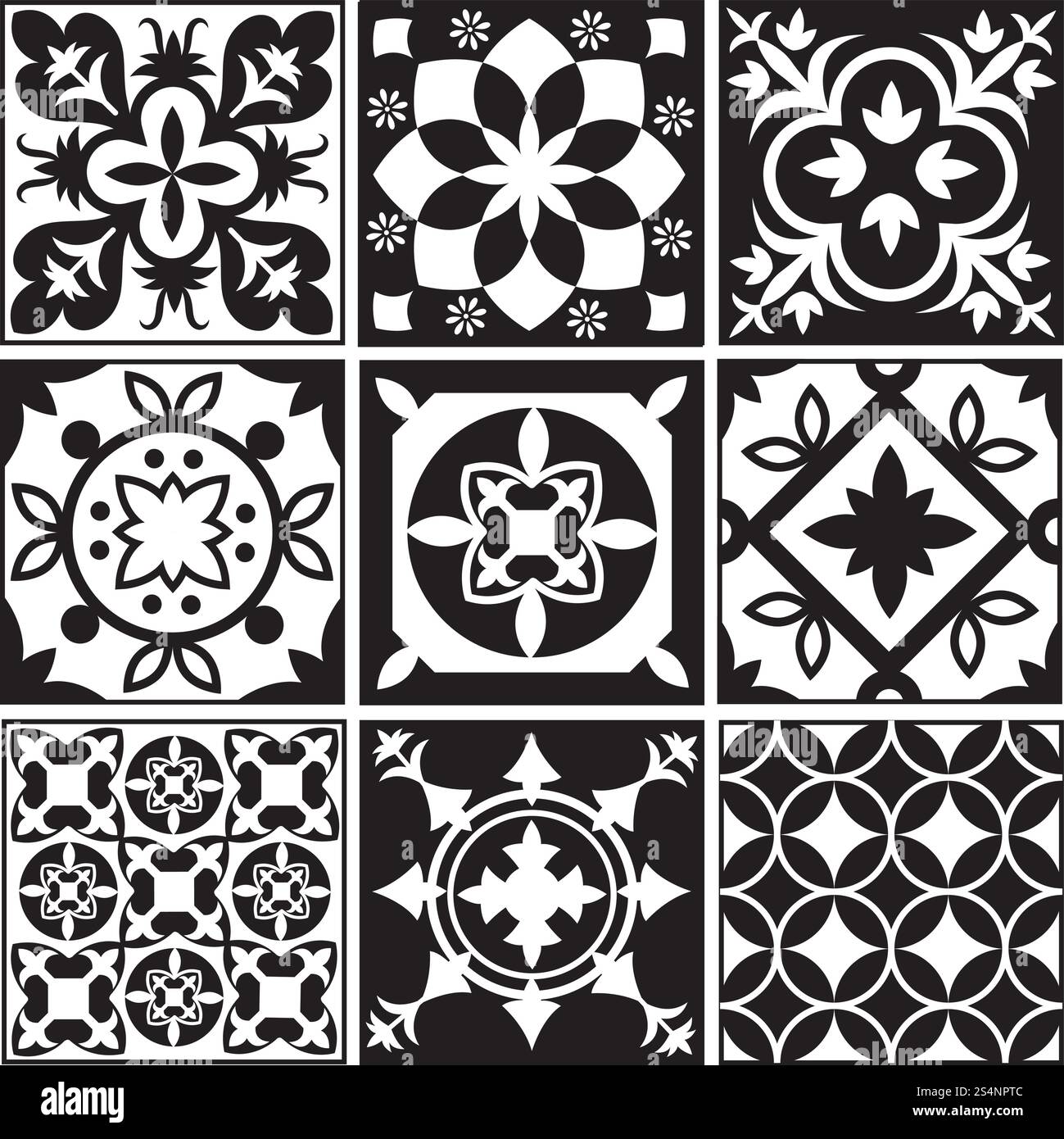 Vintage monochrome repeating tiles. Moroccan mediterranean tiled floor ...