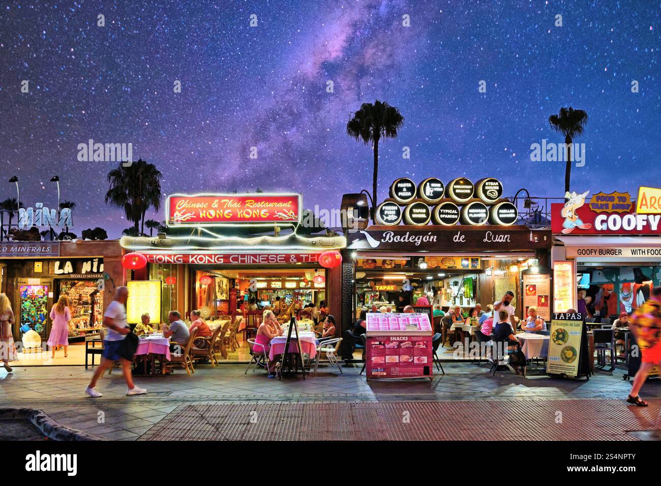 Lanzarote Puerto Del Carmen along the seafront shops and restaurants ...