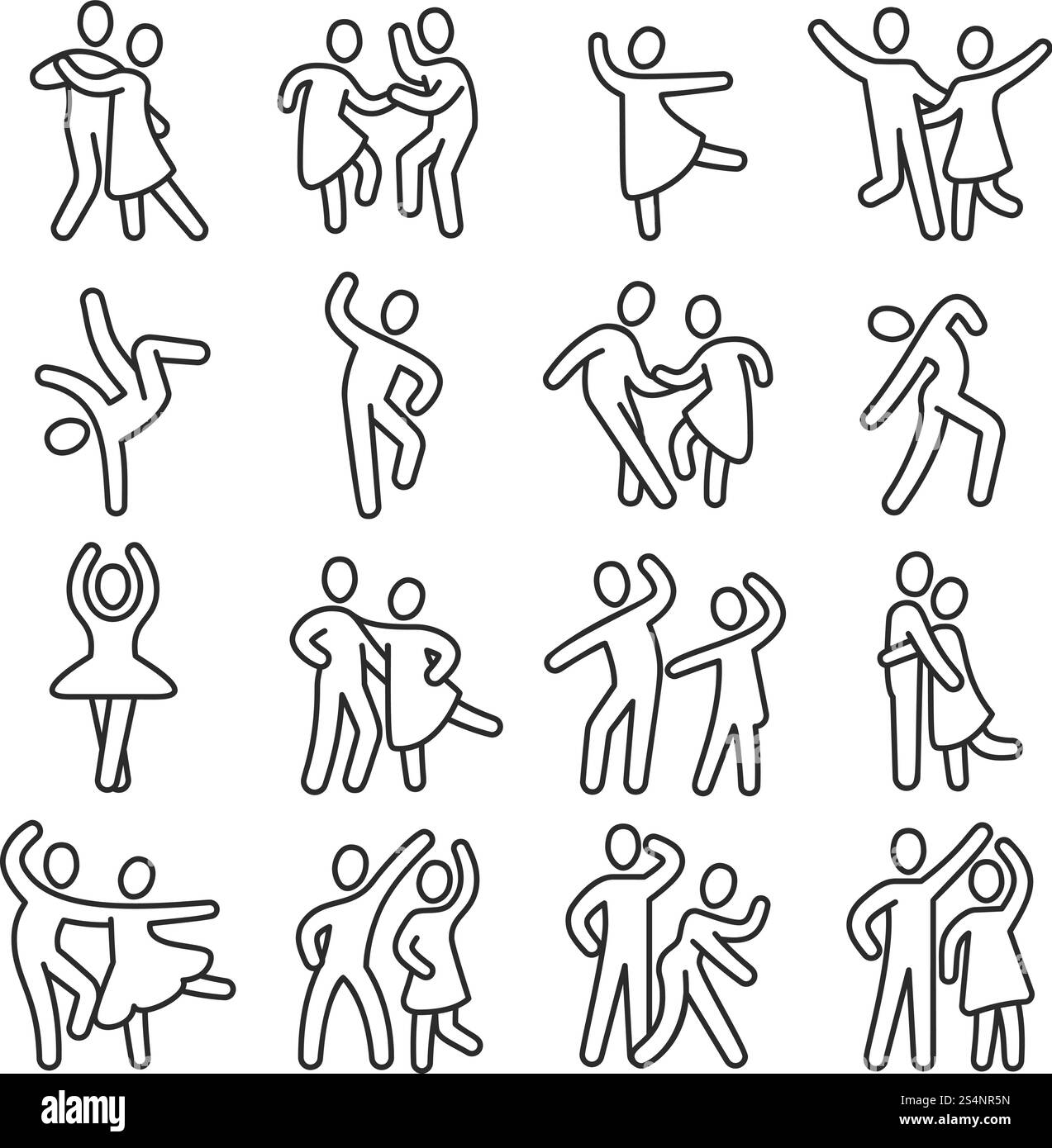 Happy dancing woman and man couple icons. Disco dance lifestyle vector ...