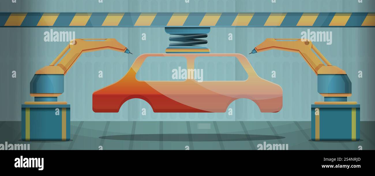 Car factory line concept banner. Cartoon illustration of car factory ...