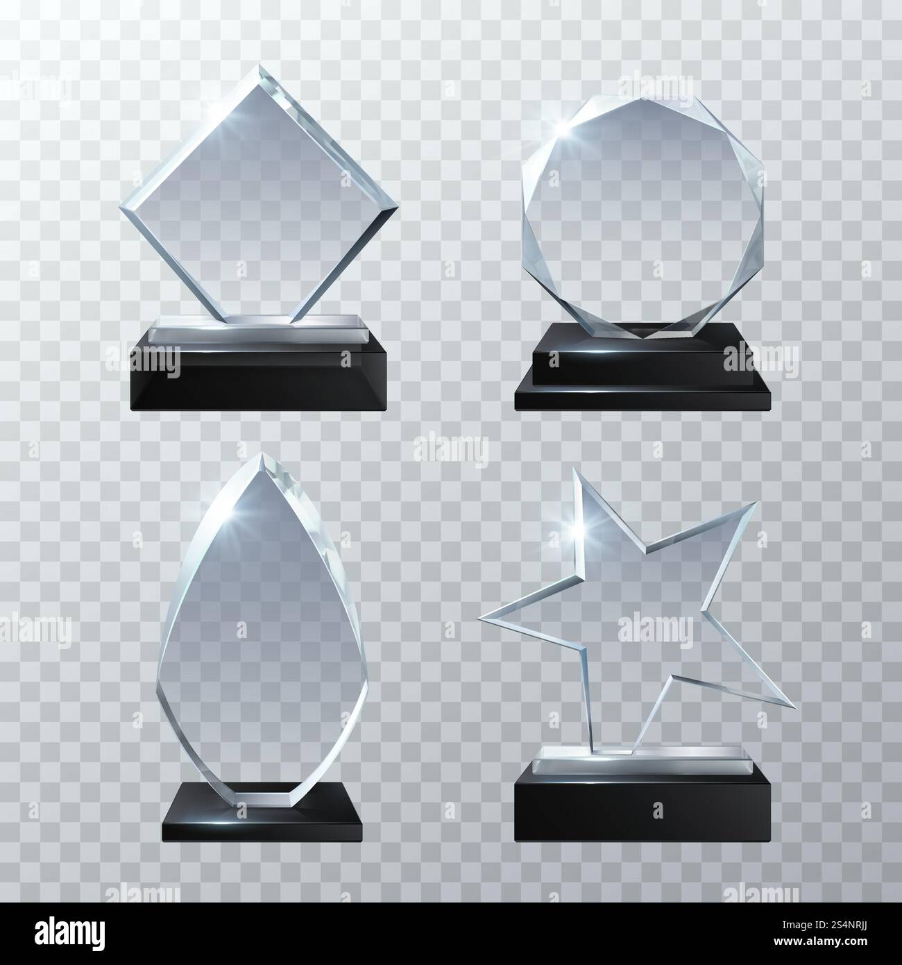 Clear glass trophy awards isolated on transparent background vector set ...