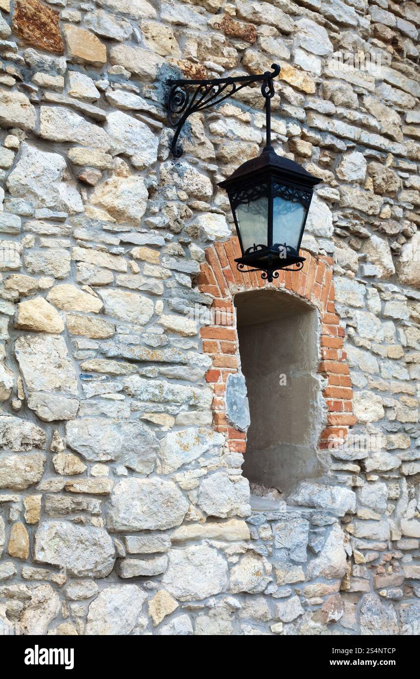 Stony wall with window and lamp(Olesko Castle, Lvivska Region, Ukraine ...