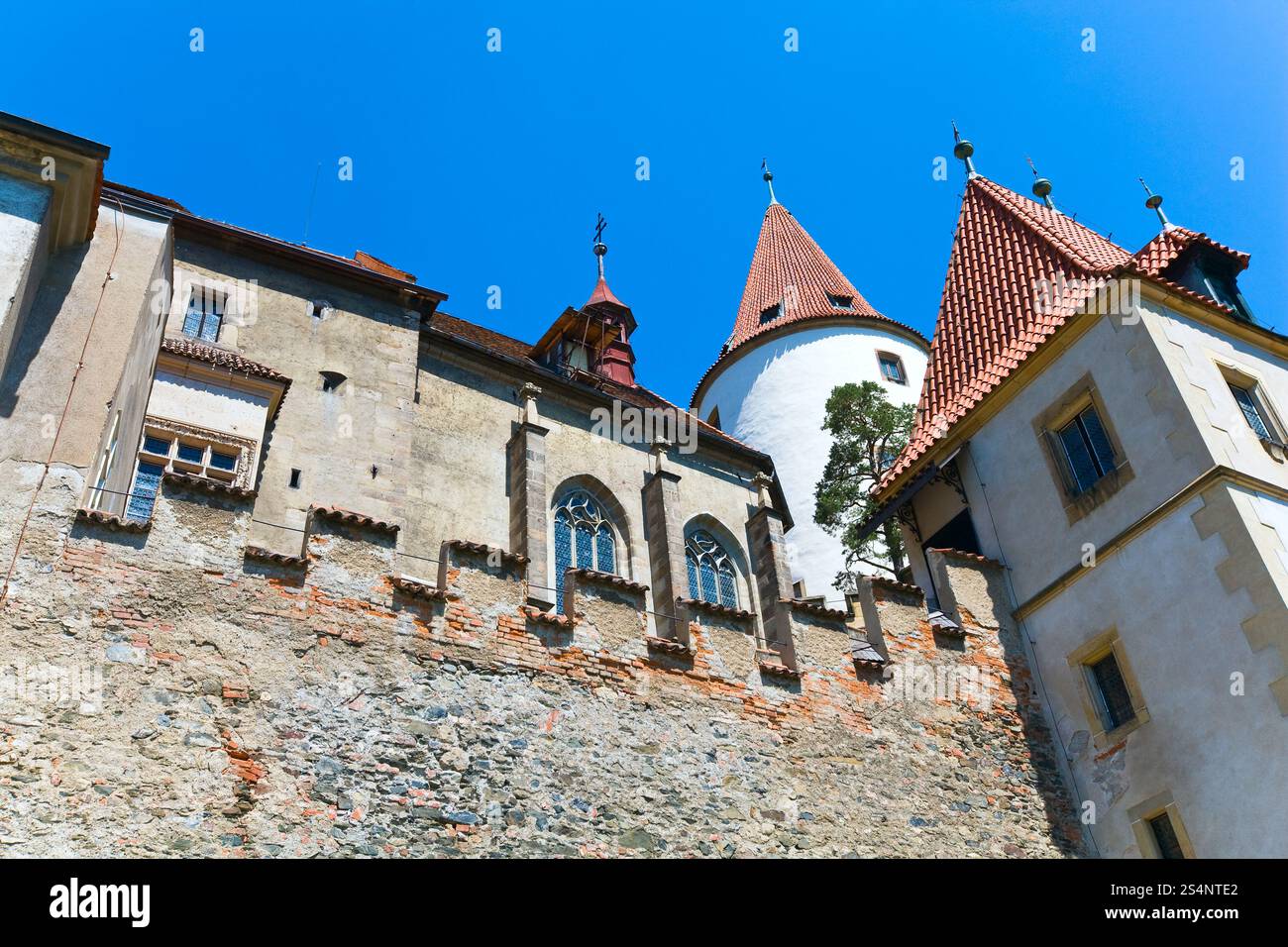 Historic medieval Krivoklat Castle perspective view (Czech Republic ...