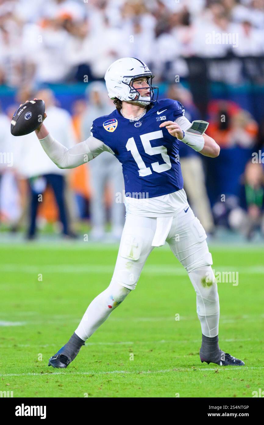 MIAMI GARDENS, FL - JANUARY 09: Quarterback Drew Allar #15 of the Penn ...